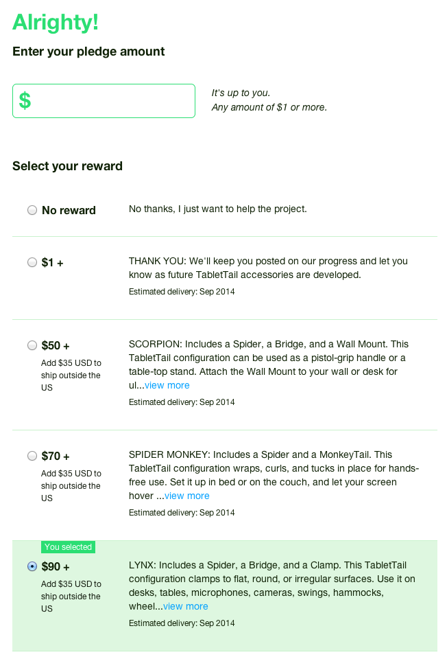 Kickstarter Rewards Fulfillment : Rewards Selection - Octa